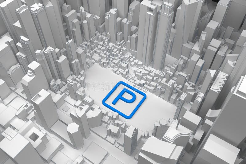 Parking Sign in a Dense Abstract City Stock Illustration - Illustration ...
