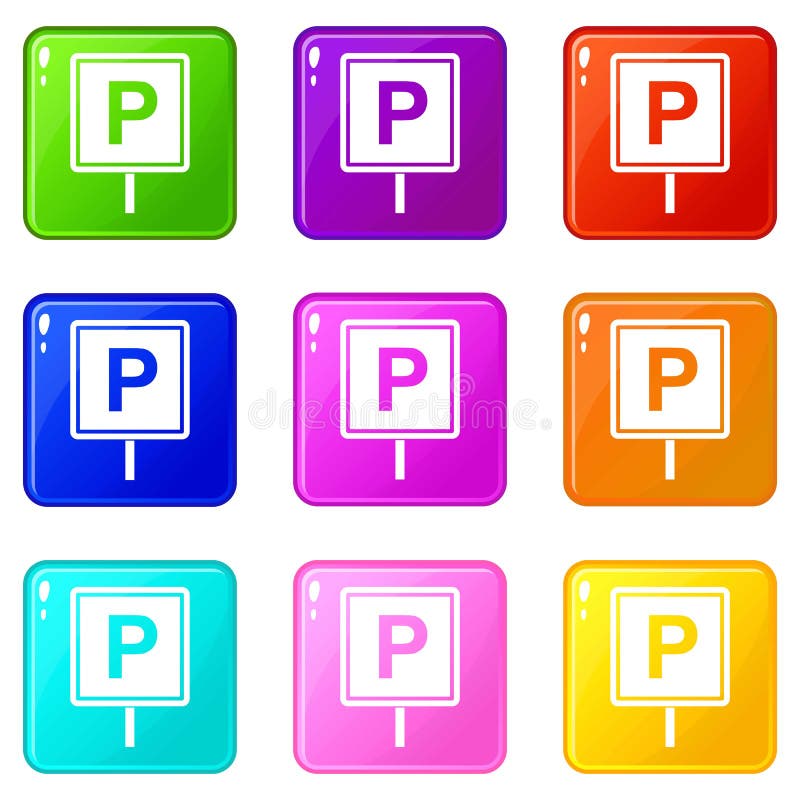 Parking sign icons 9 set stock vector. Illustration of parking - 96091514