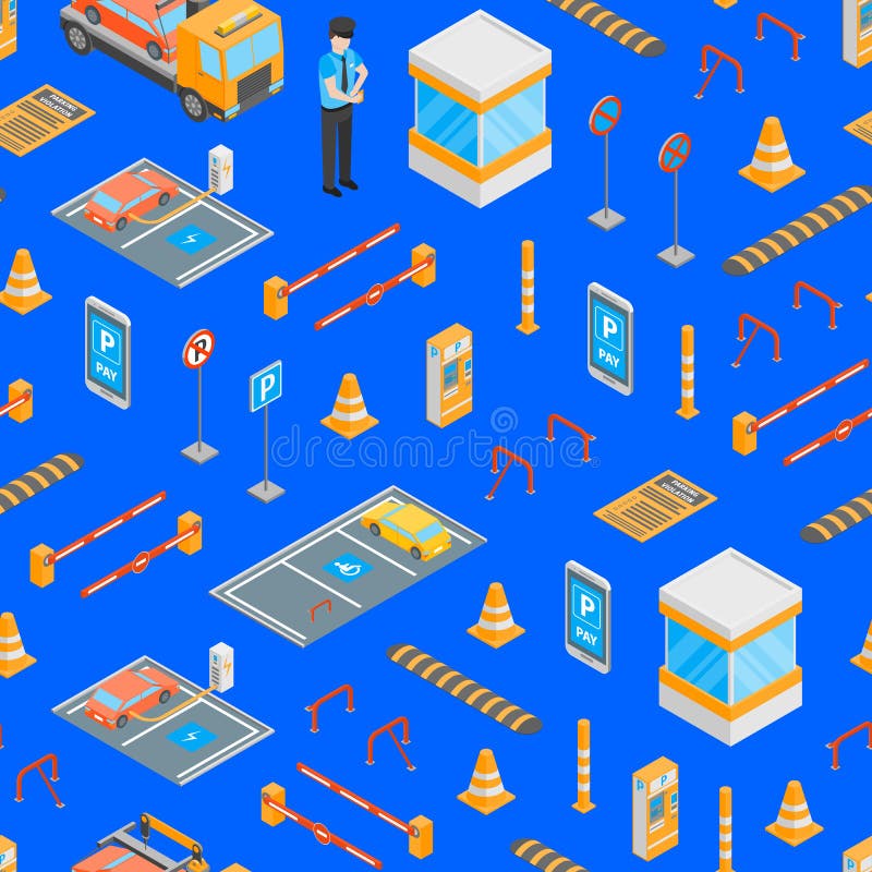 Parking Signs 3d Seamless Pattern Background Isometric View. Vector ...
