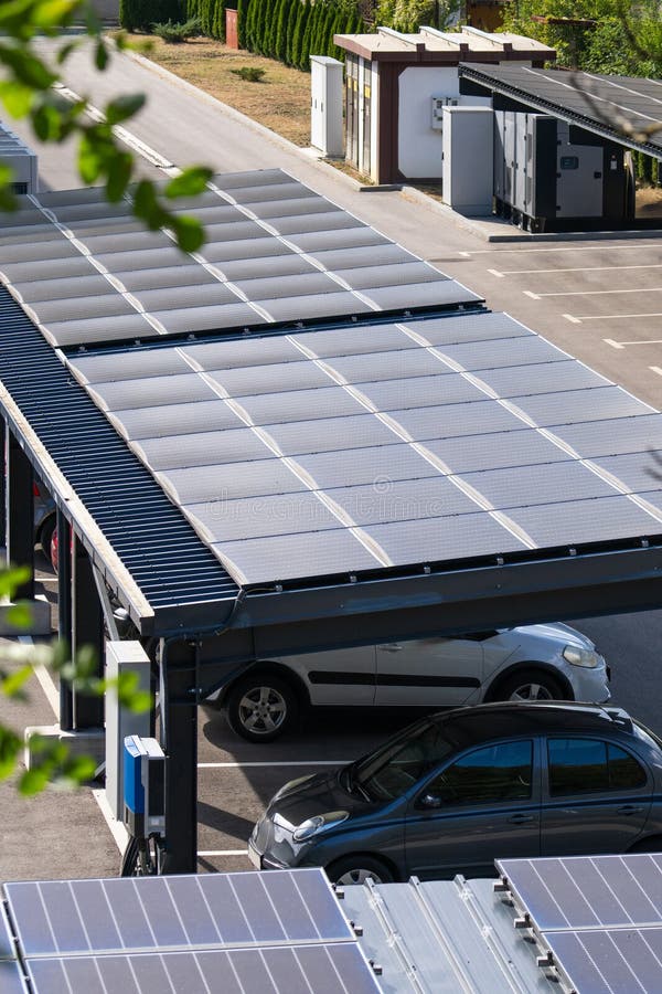 Parking Space with Solar Panels on a Roof Stock Photo - Image of ...