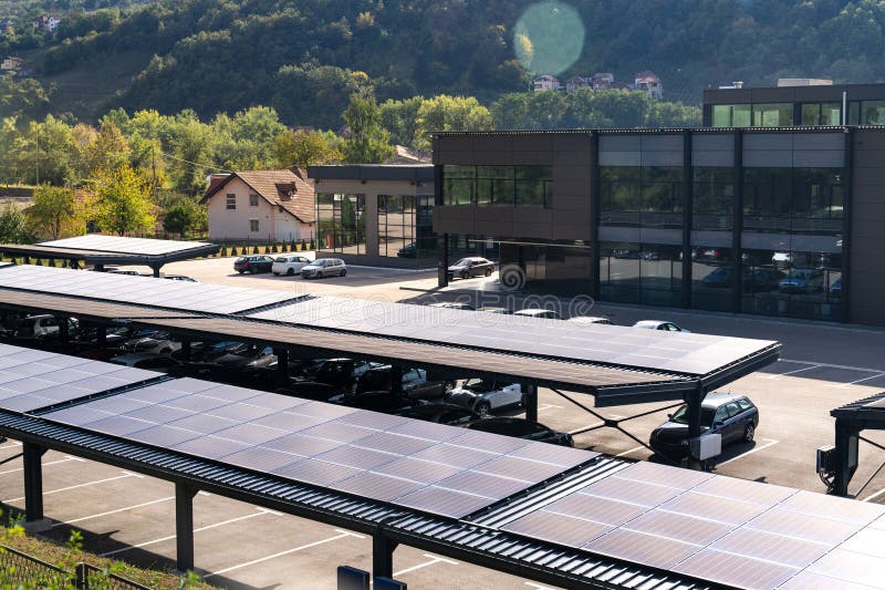 Parking Space with Solar Panels on a Roof Editorial Stock Image - Image ...