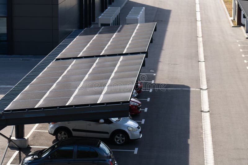 Parking Space with Solar Panels on a Roof Stock Photo - Image of ...