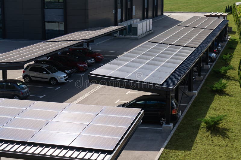 Parking Space with Solar Panels on a Roof Stock Image - Image of space ...