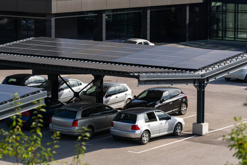 Parking Space with Solar Panels on a Roof Stock Image - Image of ...