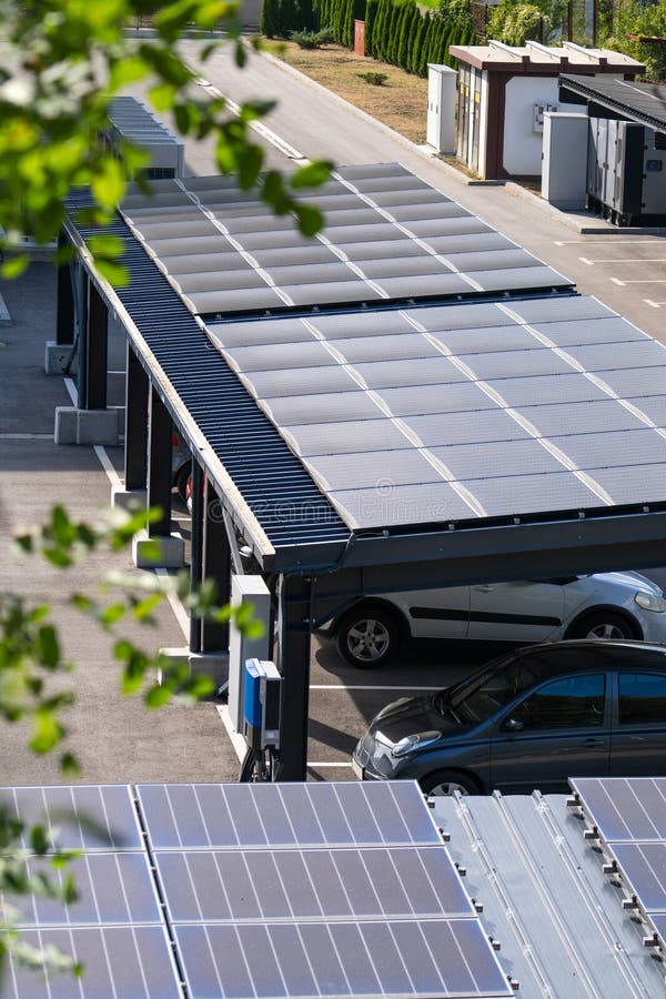 Parking Space with Solar Panels on a Roof. Solar Canopy Stock Image ...