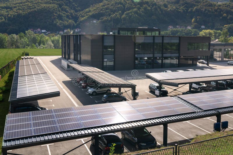 Parking Space with Solar Panels on a Roof. Solar Canopy Stock Image ...