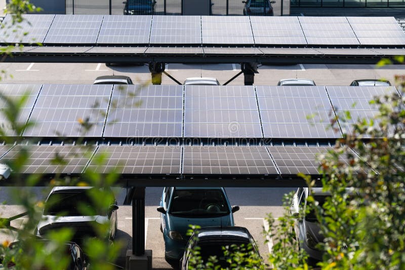 Parking Space with Solar Panels on a Roof. Solar Canopy Stock Image ...