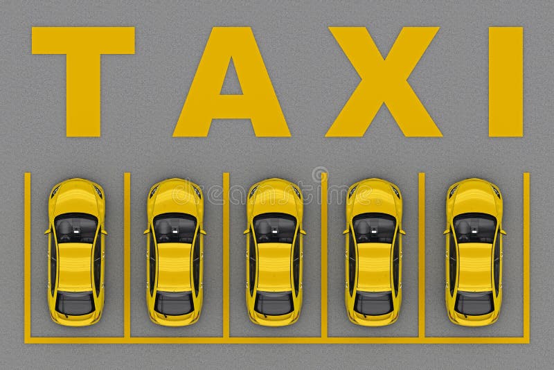 Parking Taxis Top View. 3d Rendering Stock Illustration - Illustration ...