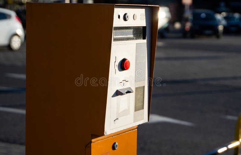 Parking Tickets Machine on a Entree in Parking Area. Stock Image ...