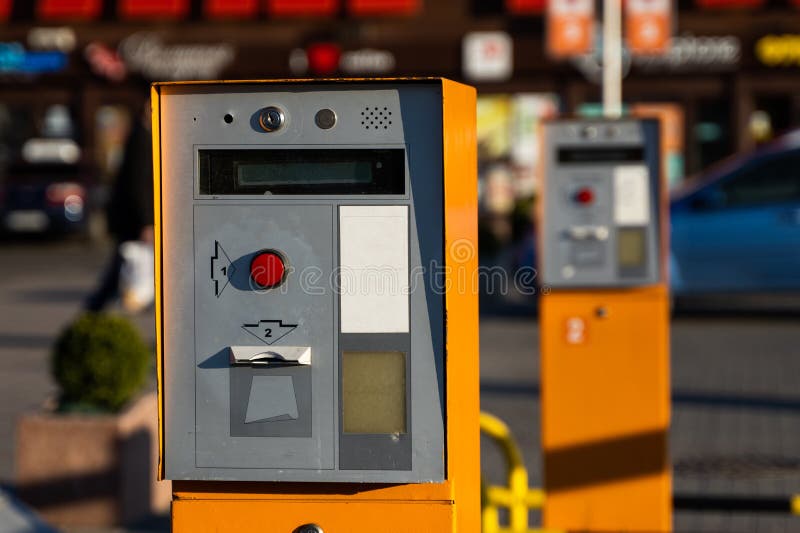 Parking Tickets Machine on a Entree in Parking Area. Stock Image ...