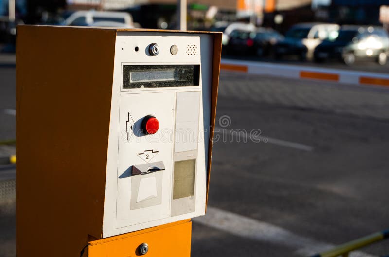 Parking Tickets Machine on a Entree in Parking Area. Stock Image ...