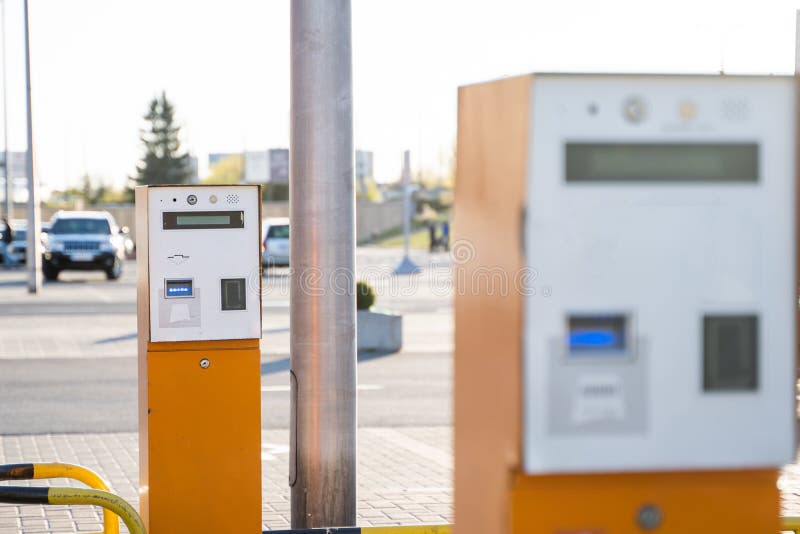 Parking Tickets Machine on a Exit from a Parking Area. Stock Photo ...