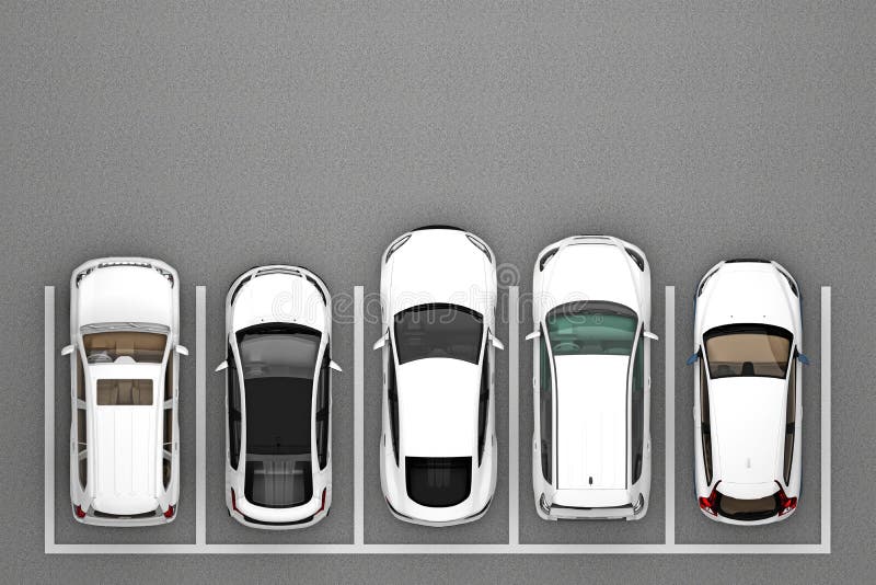Parking with White Cars Top View Stock Illustration - Illustration of ...
