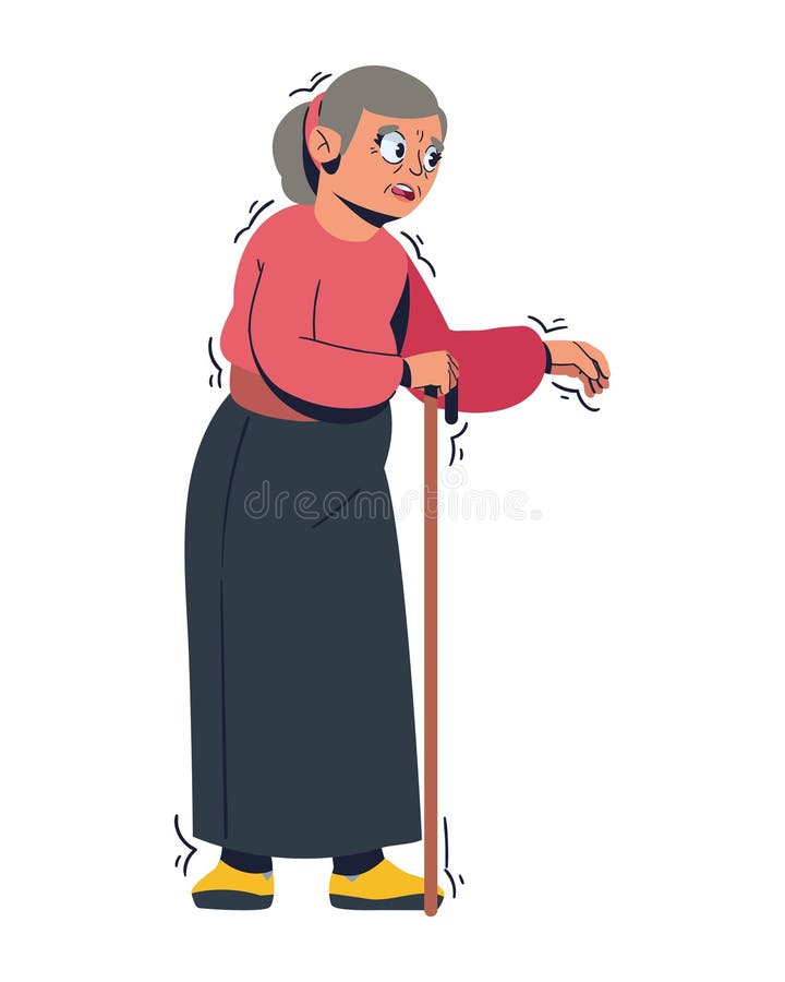 Parkinson Old Woman With Cane Stock Illustration Illustration Of