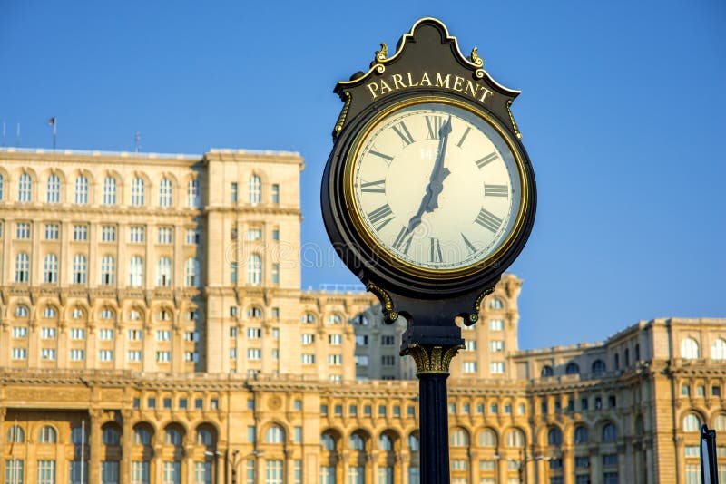 Parliament Clocks in Bucharest City Stock Photo - Image of destination ...