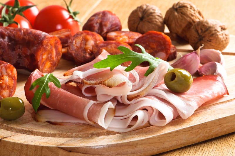 Parma Ham & Chorizo stock photo. Image of olives - 14258838