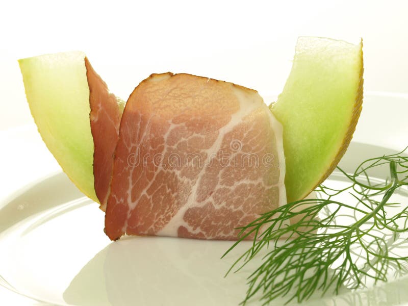 Raw melon with ham stock photo. Image of slices, healthy - 32175860