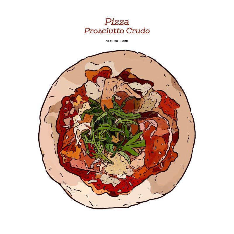 Parma Ham Pizza, Hand Draw Sketch Vector Stock Vector - Illustration of ...
