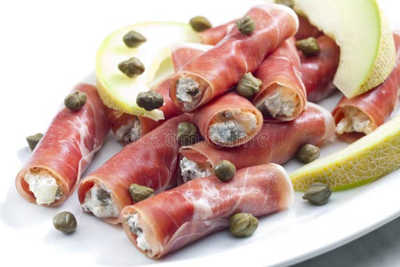Parma ham rolls stock image. Image of parma, indoors - 23011141
