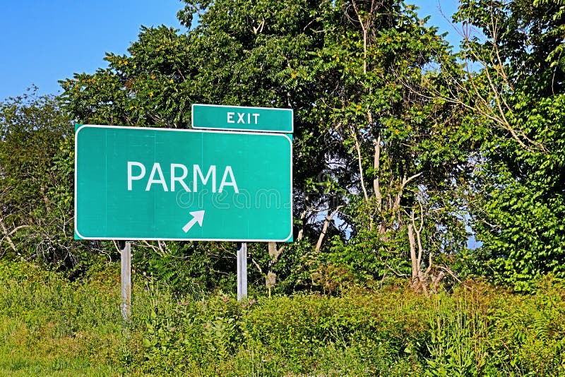 US Highway Exit Sign for Parma Stock Image - Image of motorway, pasture ...