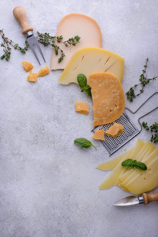 Parmesan, Cheddar, Gouda and Maasdam Cheese Stock Photo - Image of hard ...