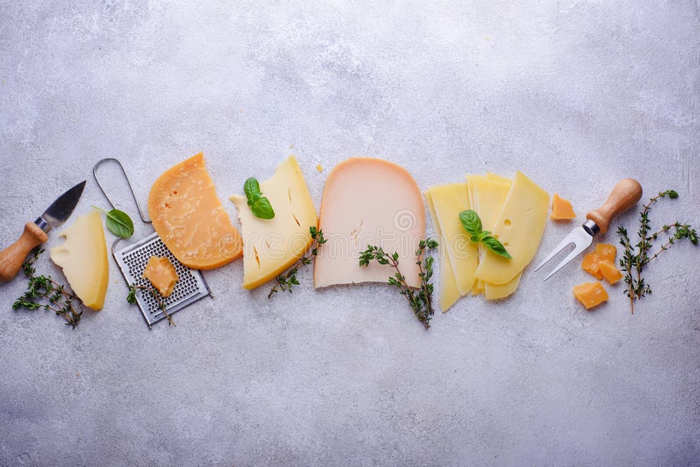 Parmesan, Cheddar, Gouda and Maasdam Cheese Stock Photo - Image of ...