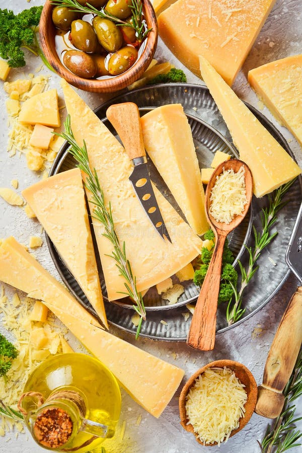 Parmesan Cheese and Snacks on a Stone Table. Stock Photo - Image of ...