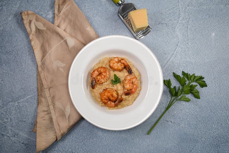 Parmesan Risotto with Roasted Shrimp. Stock Photo - Image of roasted ...