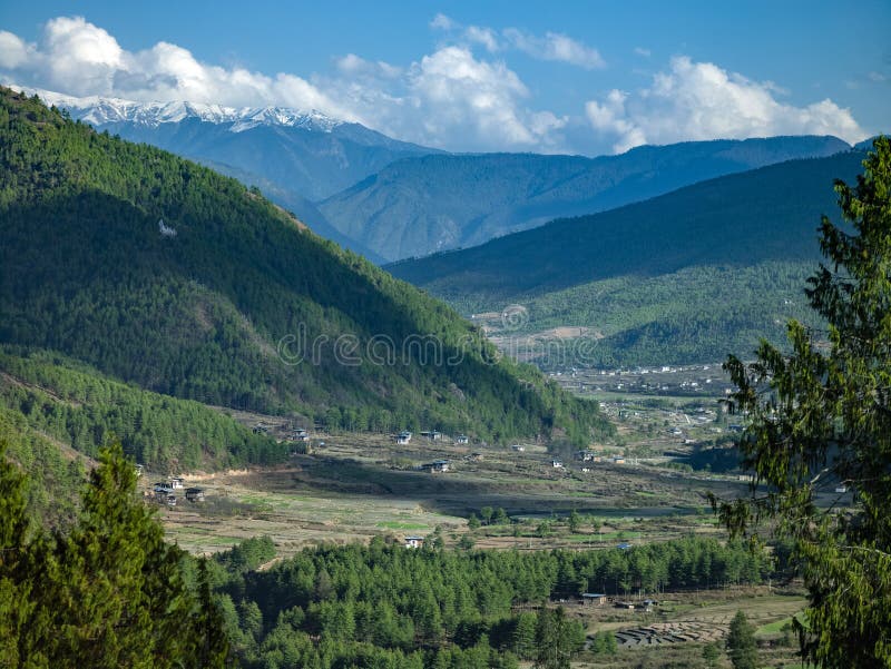 Paro Valley stock image. Image of mountains, houses, asia - 9164573