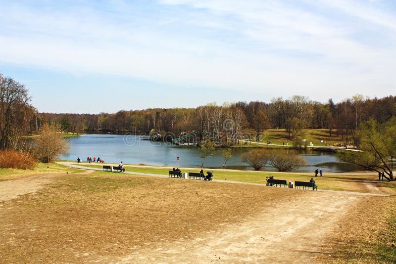 Parque Con Un Lago Y Un Bosque Imagen de archivo - Imagen de mirando ...