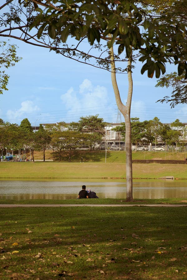 Parque De Lago Verde Con Pareja Pasando Tiempo Juntos Foto de archivo ...