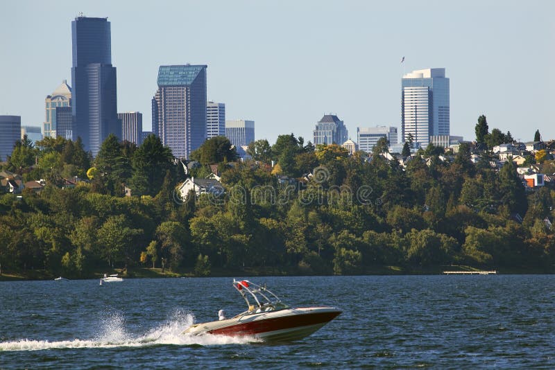 Horizonte De Seattle Lago Washington Parque Seward Imagen de archivo ...
