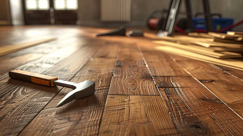 Parquet Floor Installation in Progress with Tools Showcasing Fine ...
