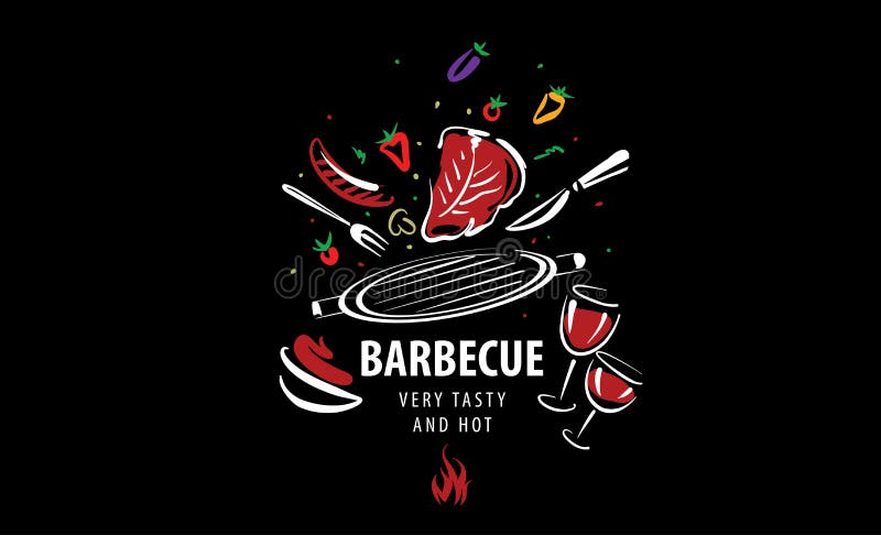Parrillada Vector Dibujada Aislada En Fondo Negro Ilustración del ...
