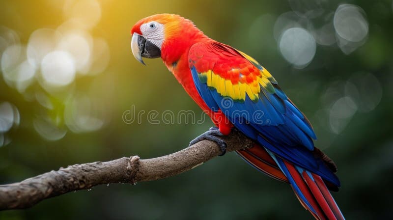 Single Parrot Sitting on Branch. Stock Illustration - Illustration of ...