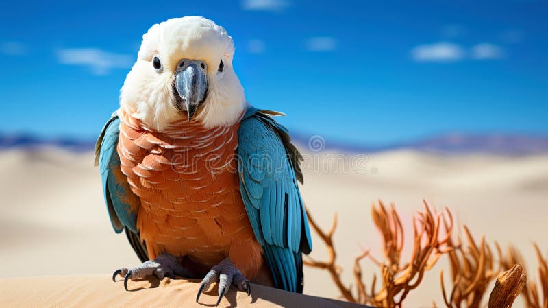 The Parrot Against the Background of the Blue Ocean and White Sandy ...