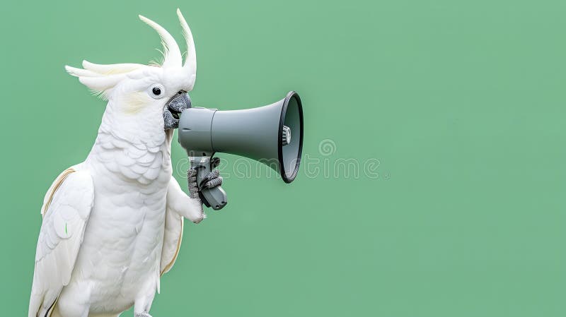 Parrot Bird Announcing Using Megaphone. Notifying, Warning ...
