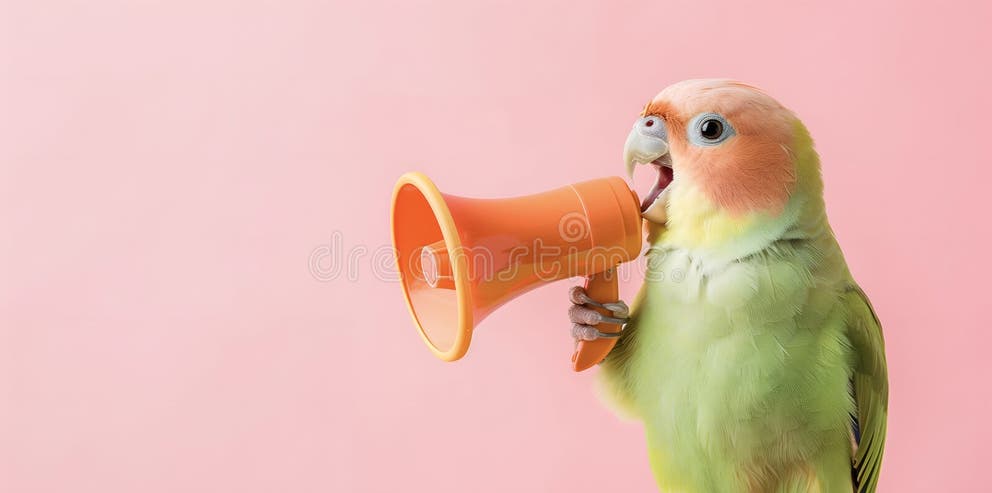 Parrot Bird Announcing Using Megaphone. Notifying, Warning ...