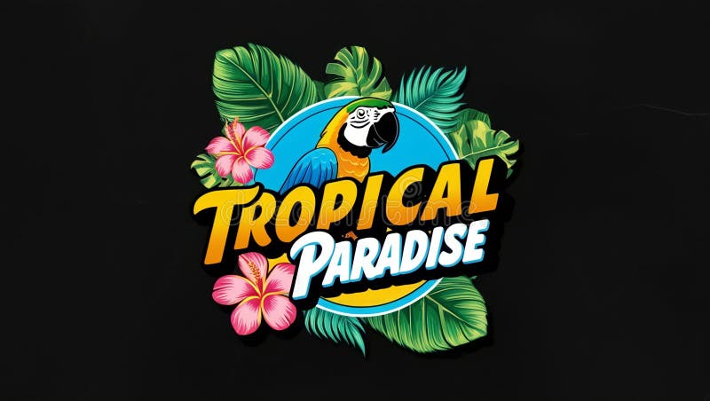 Parrot Bird Logo Design with Tropical Paradise Resort Writing Stock ...