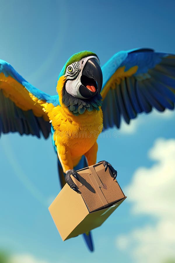 Parrot with Box Delivery Concept Stock Illustration - Illustration of ...