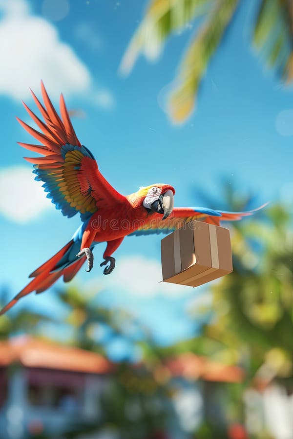 Parrot with Box Delivery Concept Stock Illustration - Illustration of ...
