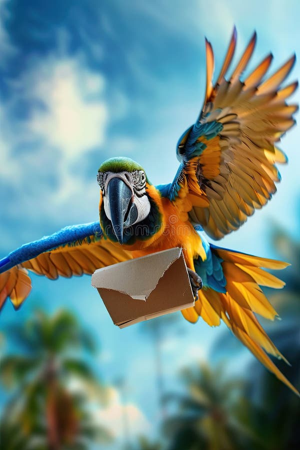 Parrot with Box Delivery Concept Stock Illustration - Illustration of ...