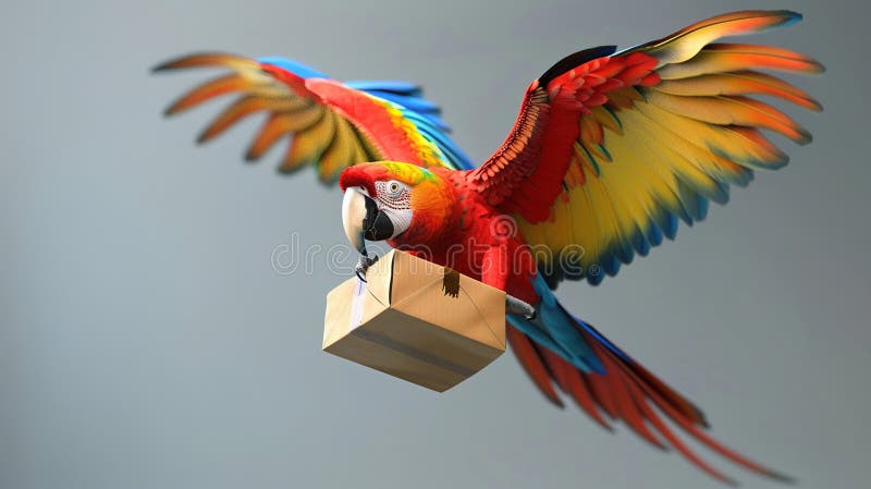 Parrot with Box Delivery Concept Stock Illustration - Illustration of ...