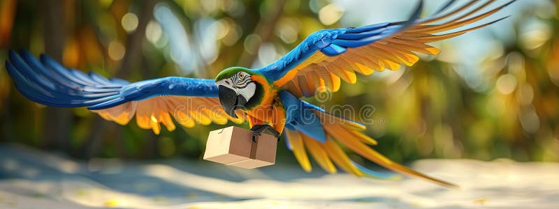Parrot with Box Delivery Concept Stock Illustration - Illustration of ...