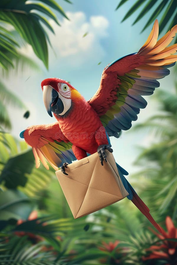 Parrot with Box Delivery Concept Stock Illustration - Illustration of ...