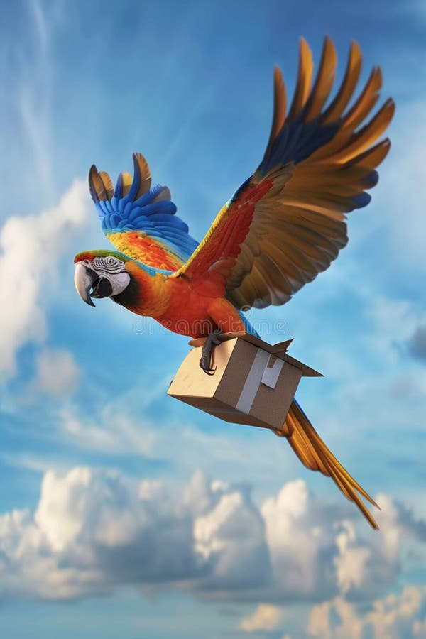 Parrot with Box Delivery Concept Stock Photo - Image of colorful ...