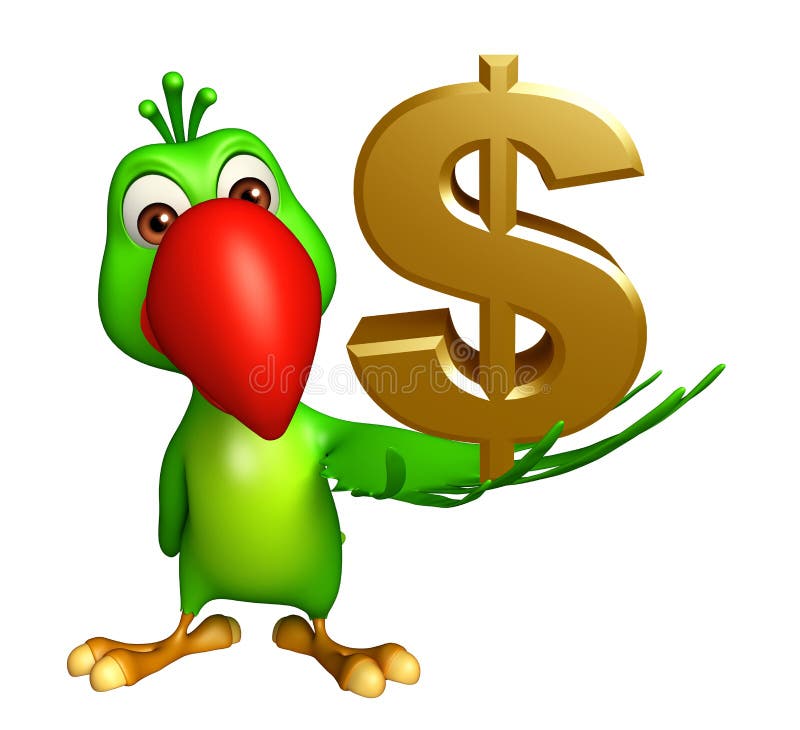 Parrot Cartoon Character with Dollar Sign Stock Illustration ...