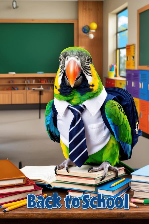 Parrot in a Classroom stock illustration. Illustration of wisdom ...