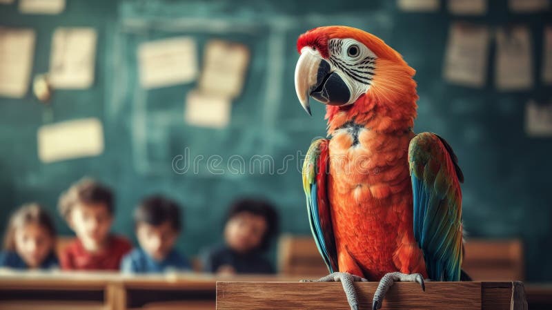 Parrot in Classroom with Teachers and Students Engaged in Learning ...