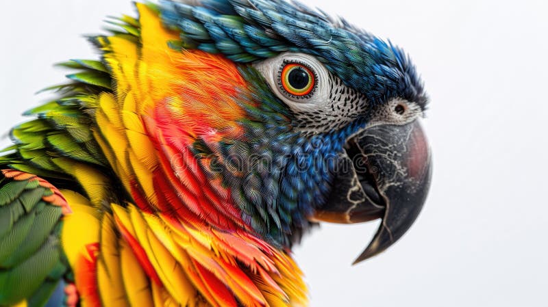 Parrot with Colorful Feathers in Profile View Against White Background ...